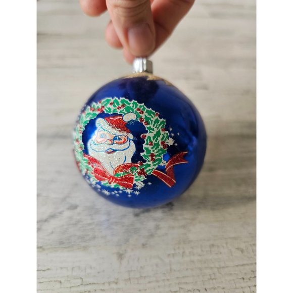 Radko | Holiday | Vintage Radko Shiny Brite Santa Blue Wreath Ornament ...